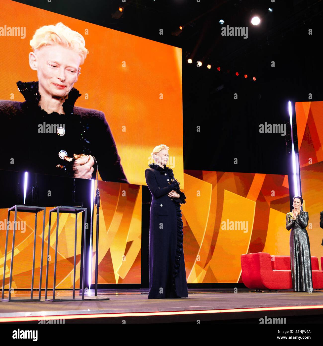 Berlin, Germany. 13th Feb, 2025. Tilda Swinton on stage at the Opening ...
