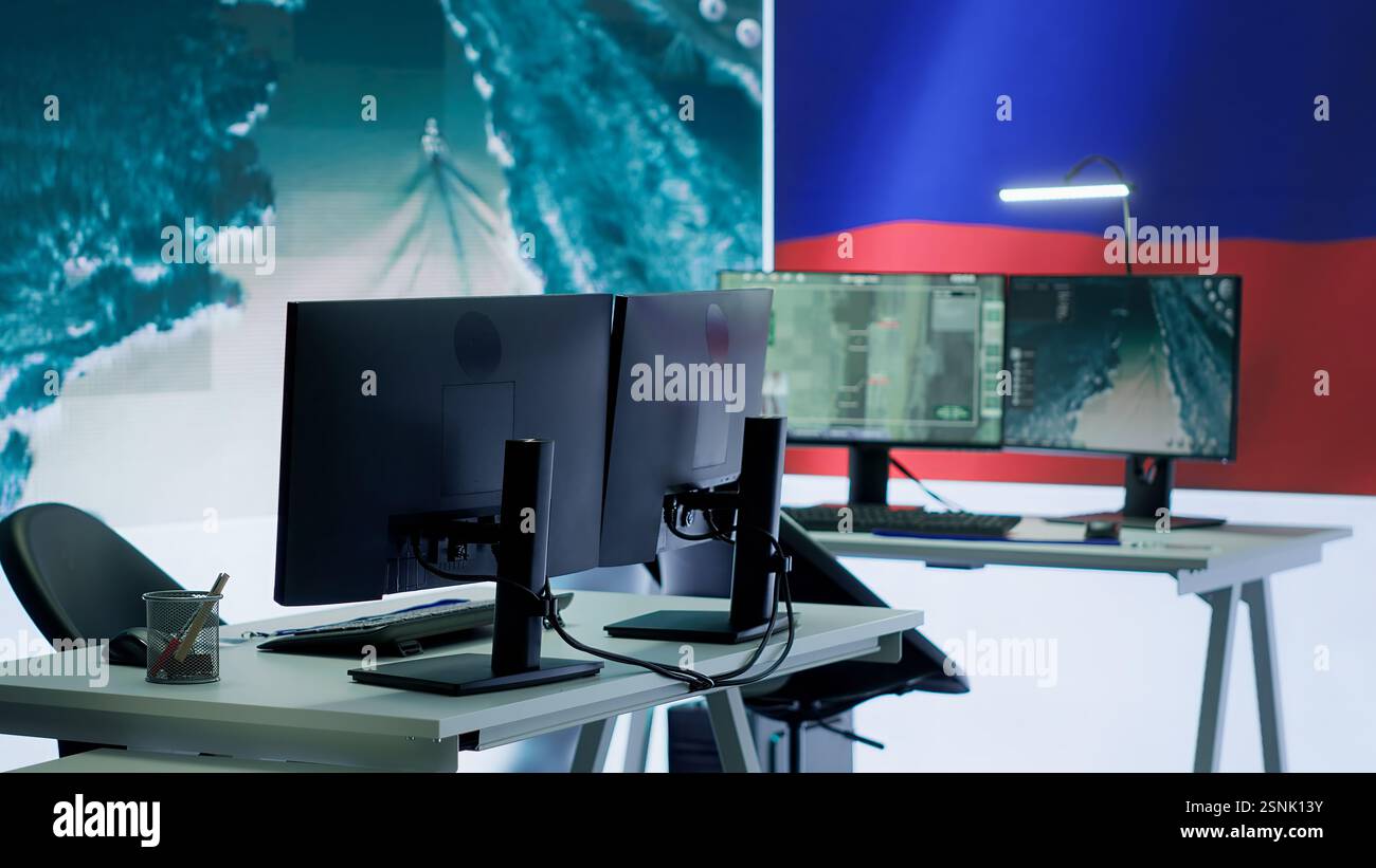 Empty russian command center for the military using high tech gear to ...