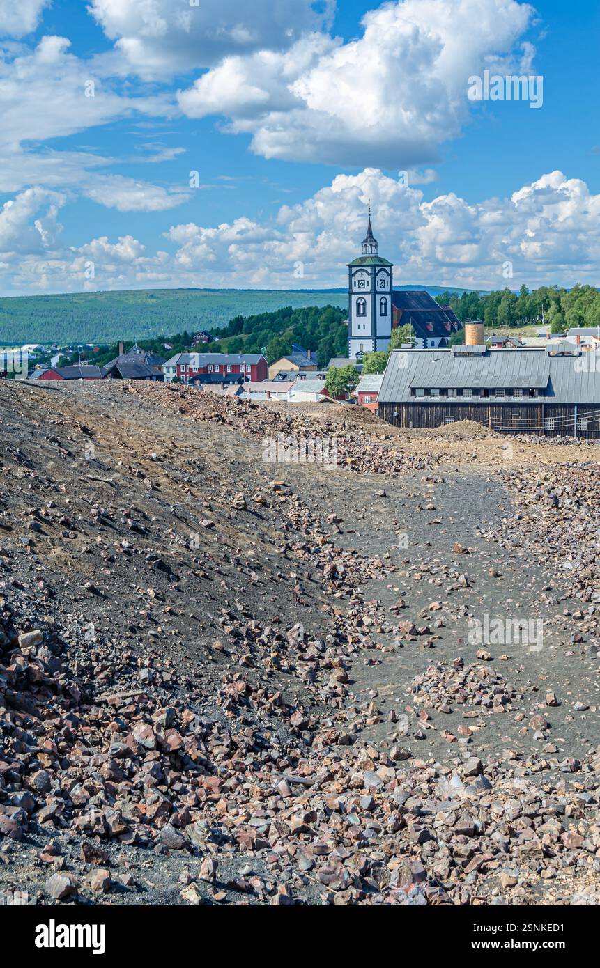View of the Roros Church from the mining district, with slag in the ...
