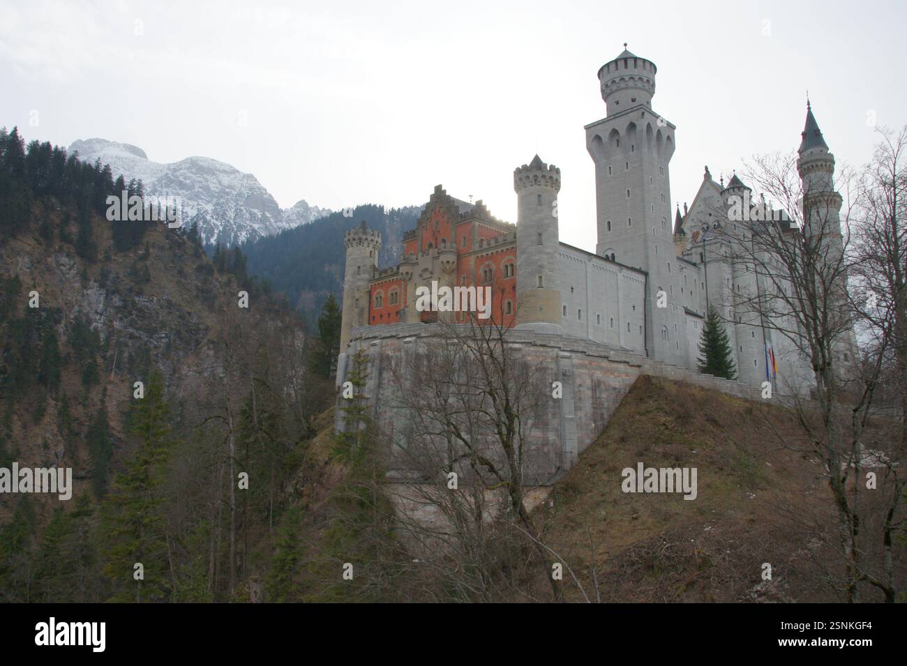Neuschwanstein Castle, a 19th-century Romanesque Revival palace, stands ...