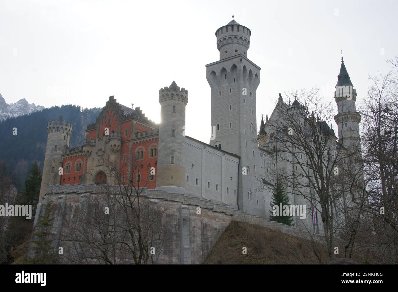 Neuschwanstein Castle, a 19th-century Romanesque Revival palace, stands ...
