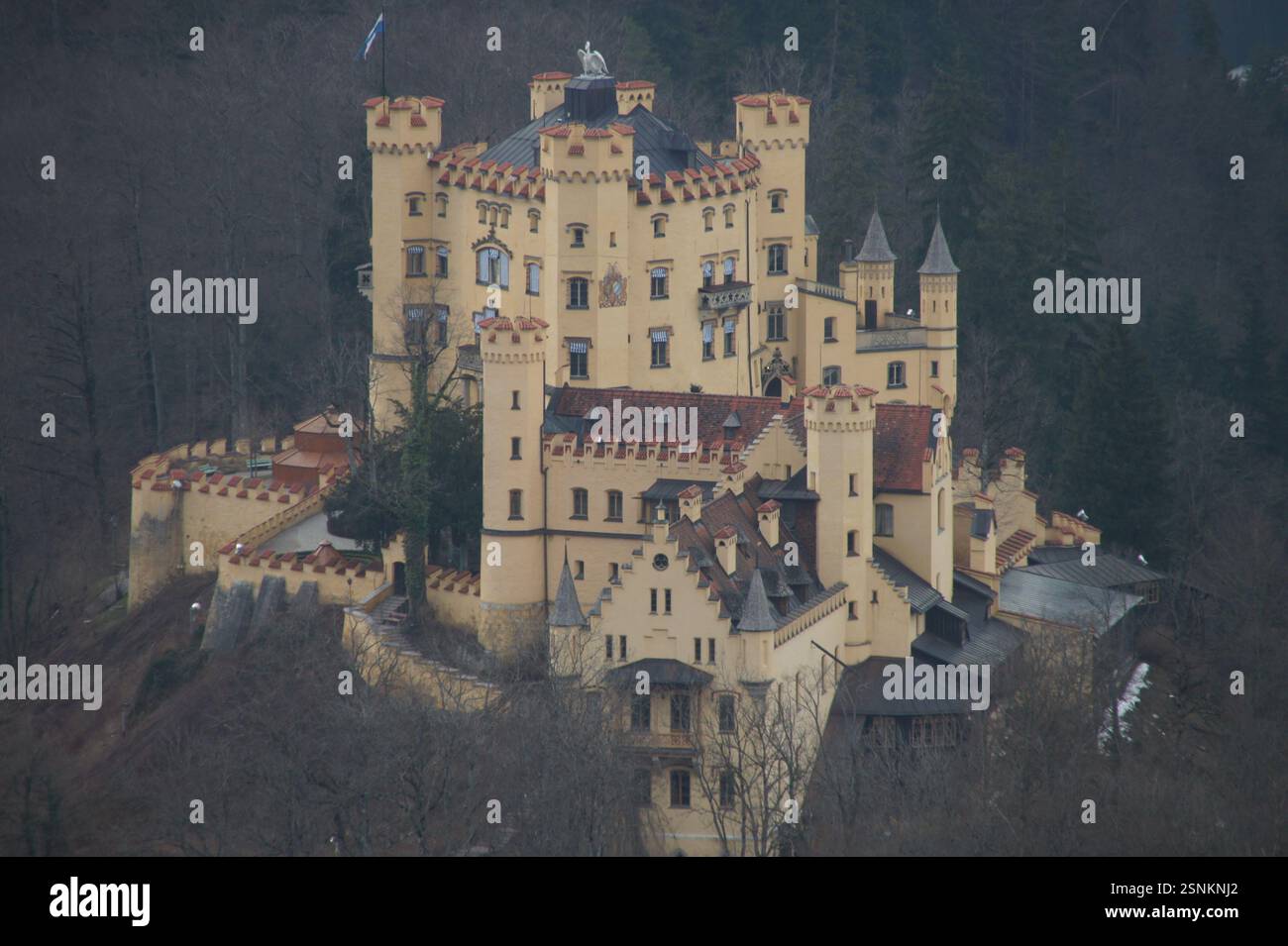 Two castles stand nestled in a Bavarian forest, Germany, Munich ...