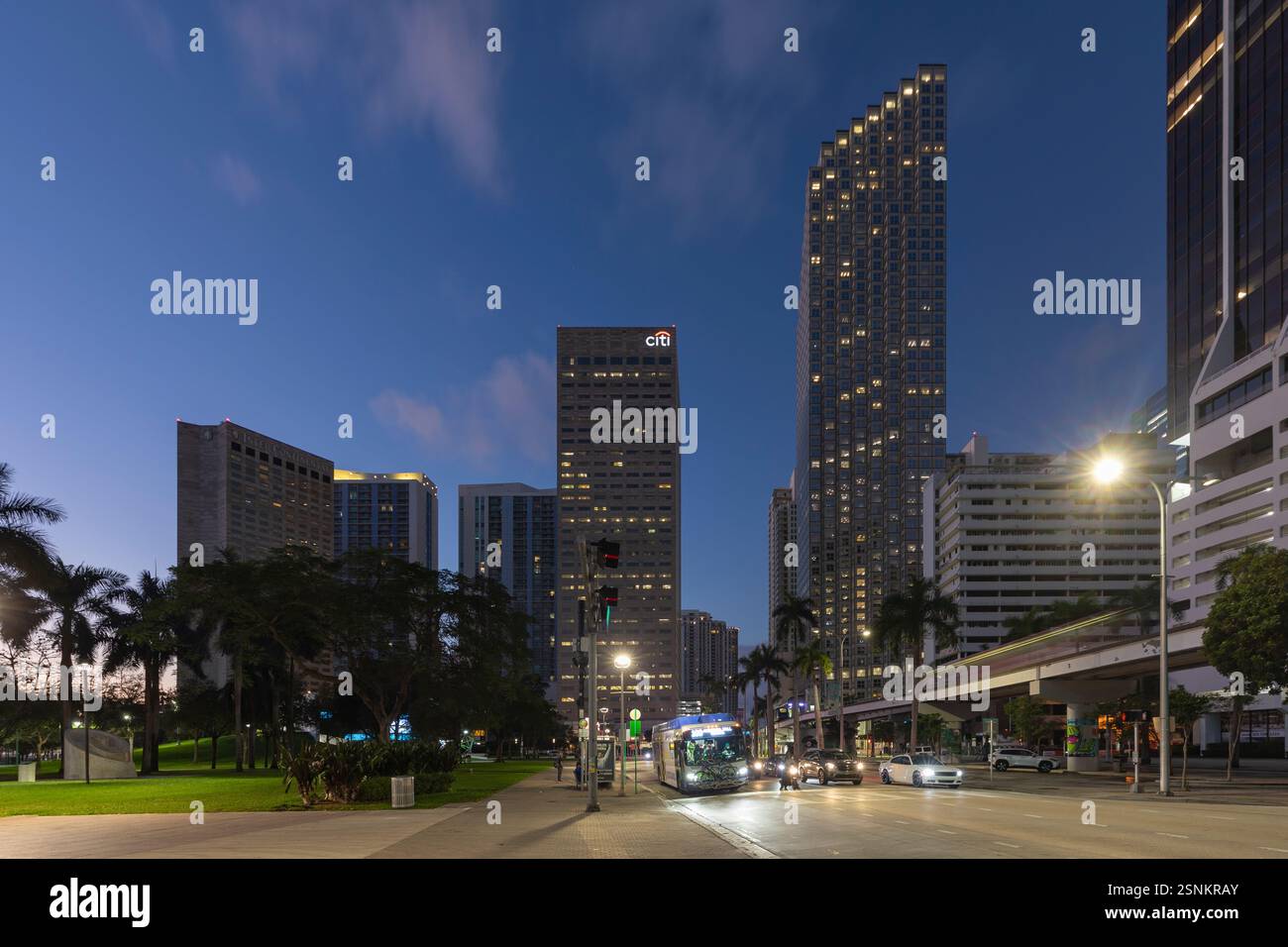 Downtown Miami at dawn, where the first light of day meets the city’s ...