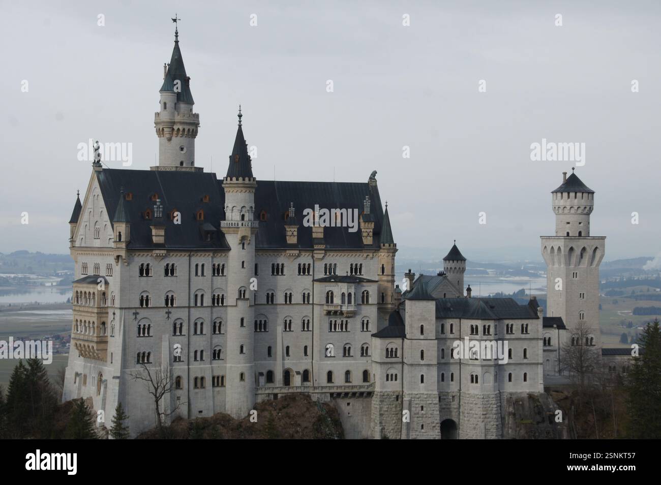 Neuschwanstein Castle, the white, fairytale-like castle, and the ...