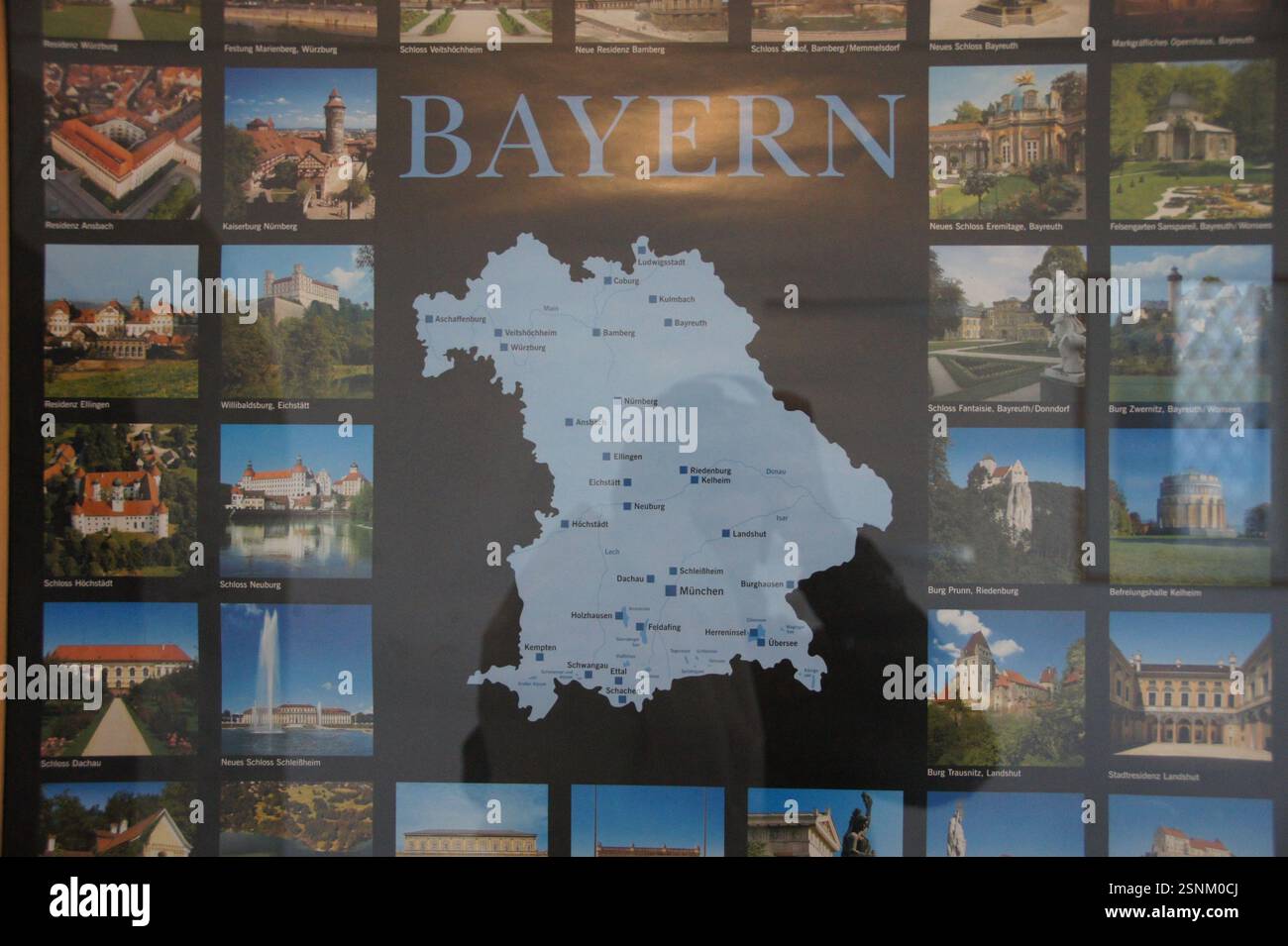 A map of Germany showcases some of its famous landmarks. Bayern ...