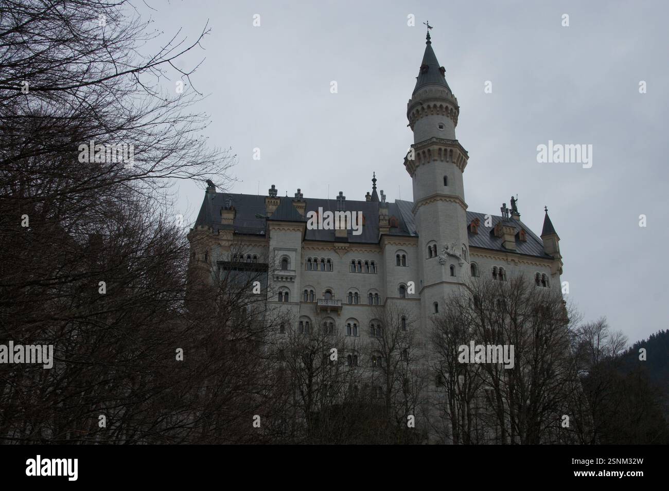 Neuschwanstein Castle, a 19th-century Romanesque revival palace on a ...