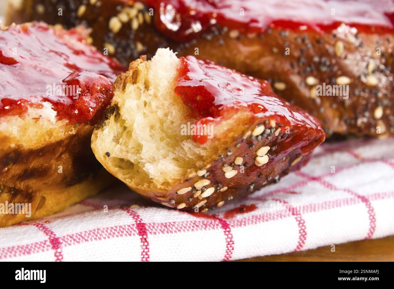 Sweet bread (challah) with strawberry jam, lodz, poland Stock Photo - Alamy