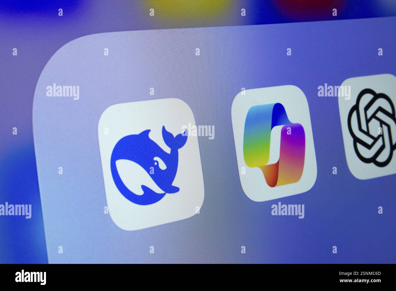 A close up of an iPad screen displaying the Deepseek, Copilot and ...