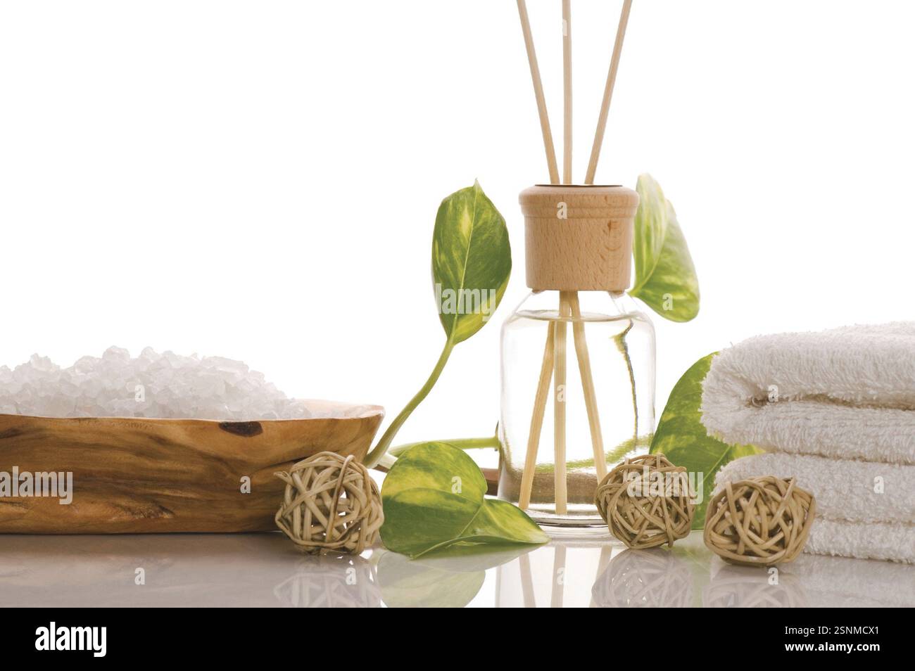 Aroma therapy objects. bottle of esential oil, bath - salt, towels ...