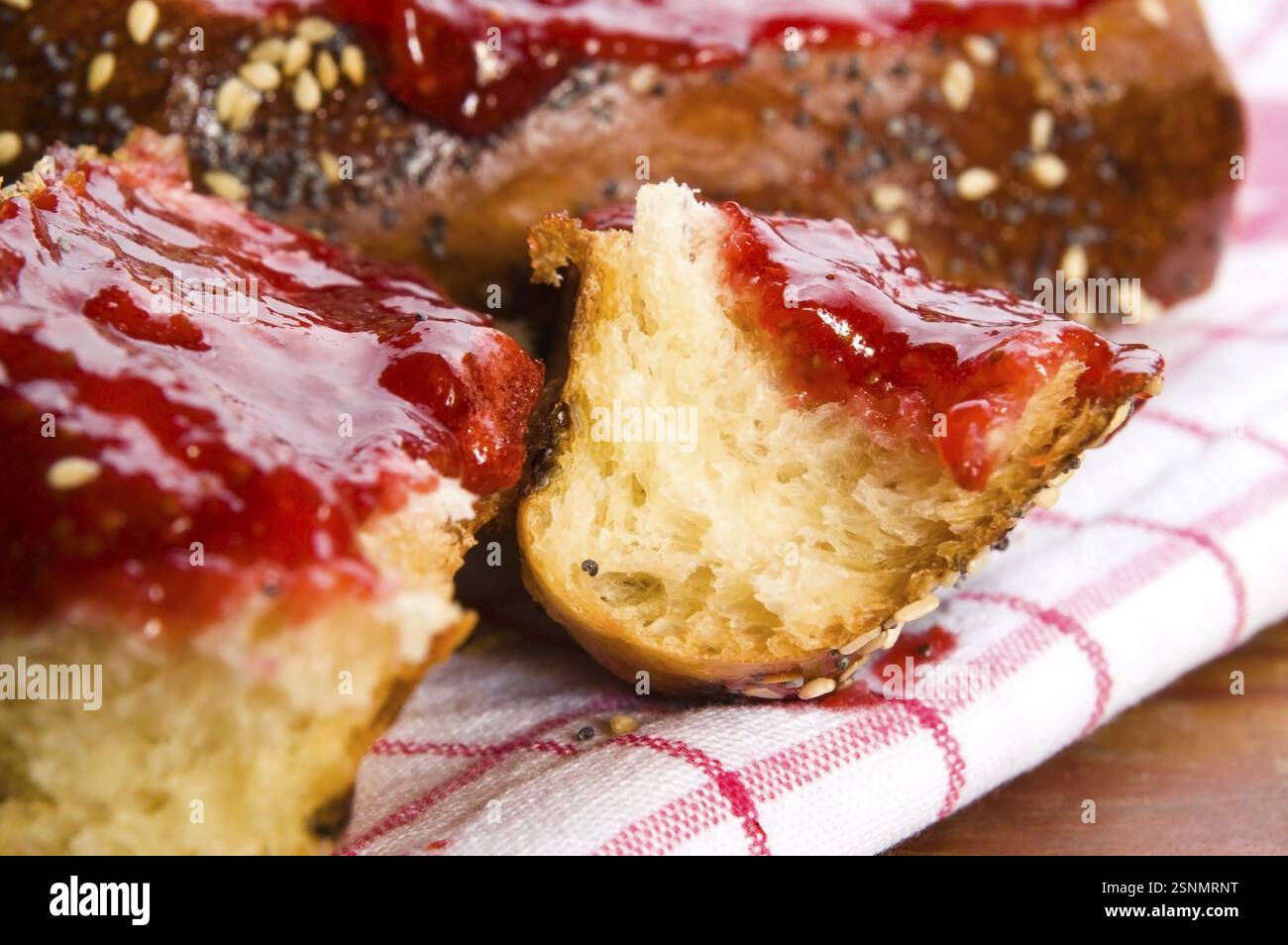 Sweet bread (challah) with strawberry jam, lodz, poland Stock Photo - Alamy