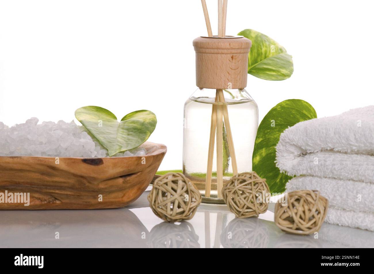Aroma therapy objects. bottle of esential oil, bath - salt, towels ...
