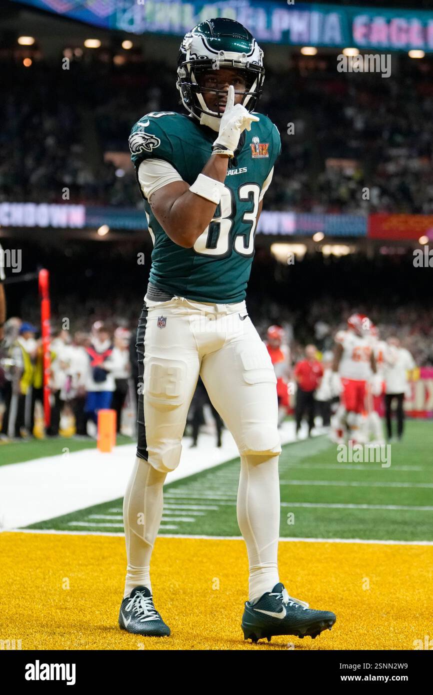 Philadelphia Eagles wide receiver Jahan Dotson celebrates after a play ...
