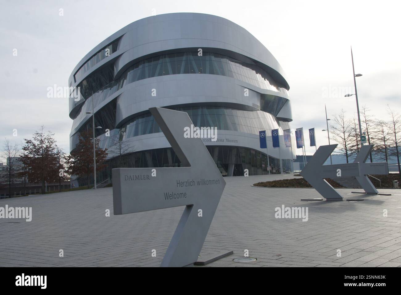 Germany, Munich's Mercedes-Benz Museum features a modern glass facade ...