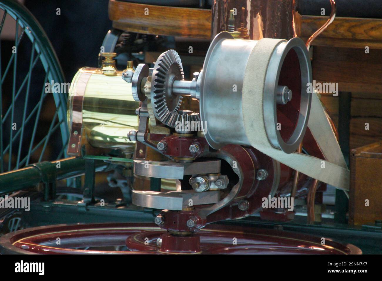 Germany, Munich. A close-up view of interlocking metal gears reveals ...