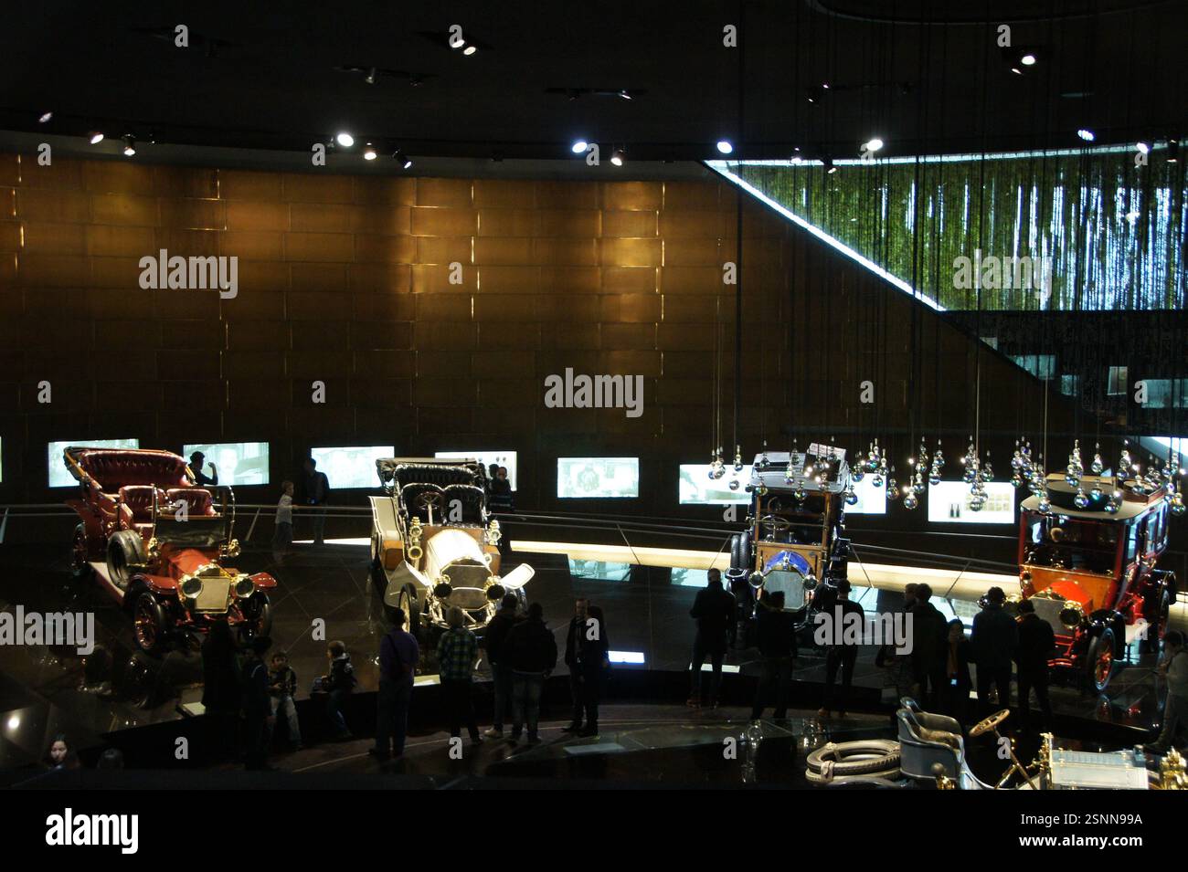 Germany, Munich. A modern car museum with a curved double helix ramp ...
