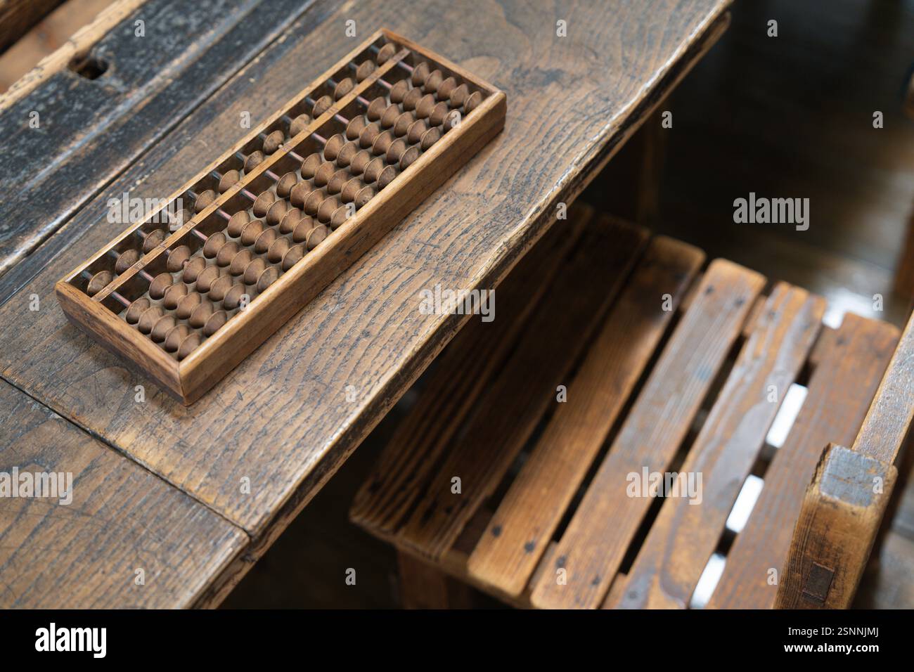 Old school desks and abacuses Stock Photo - Alamy