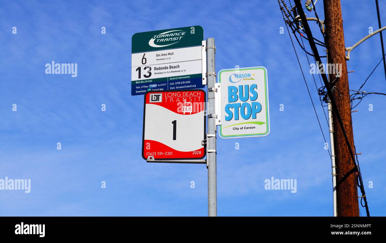 Carson, California: Bus Stop with Torrance Transit, Long Beach Transit ...