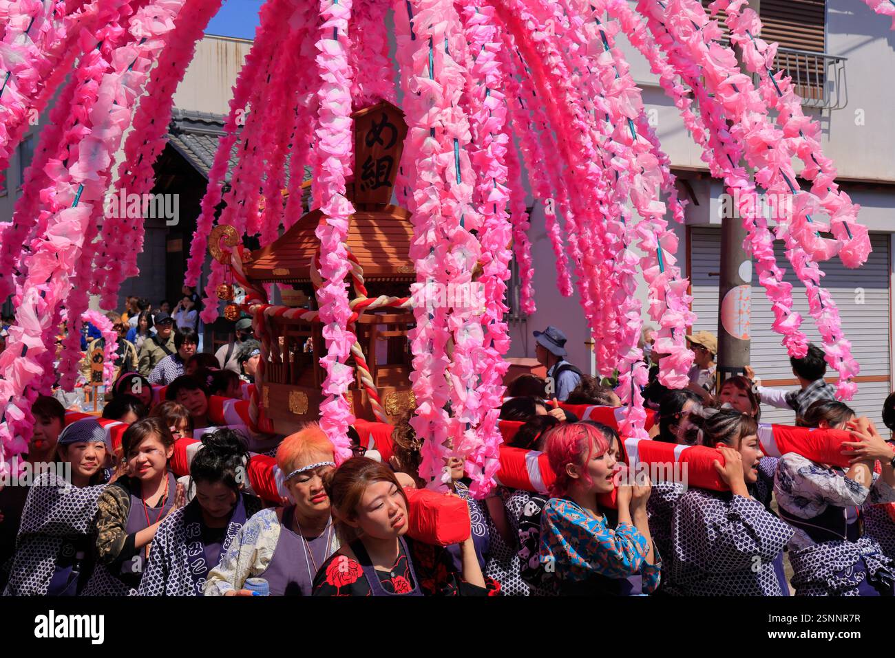 Mino Festival, flower mikoshi (portable shrine) Mino, Gifu Prefecture ...