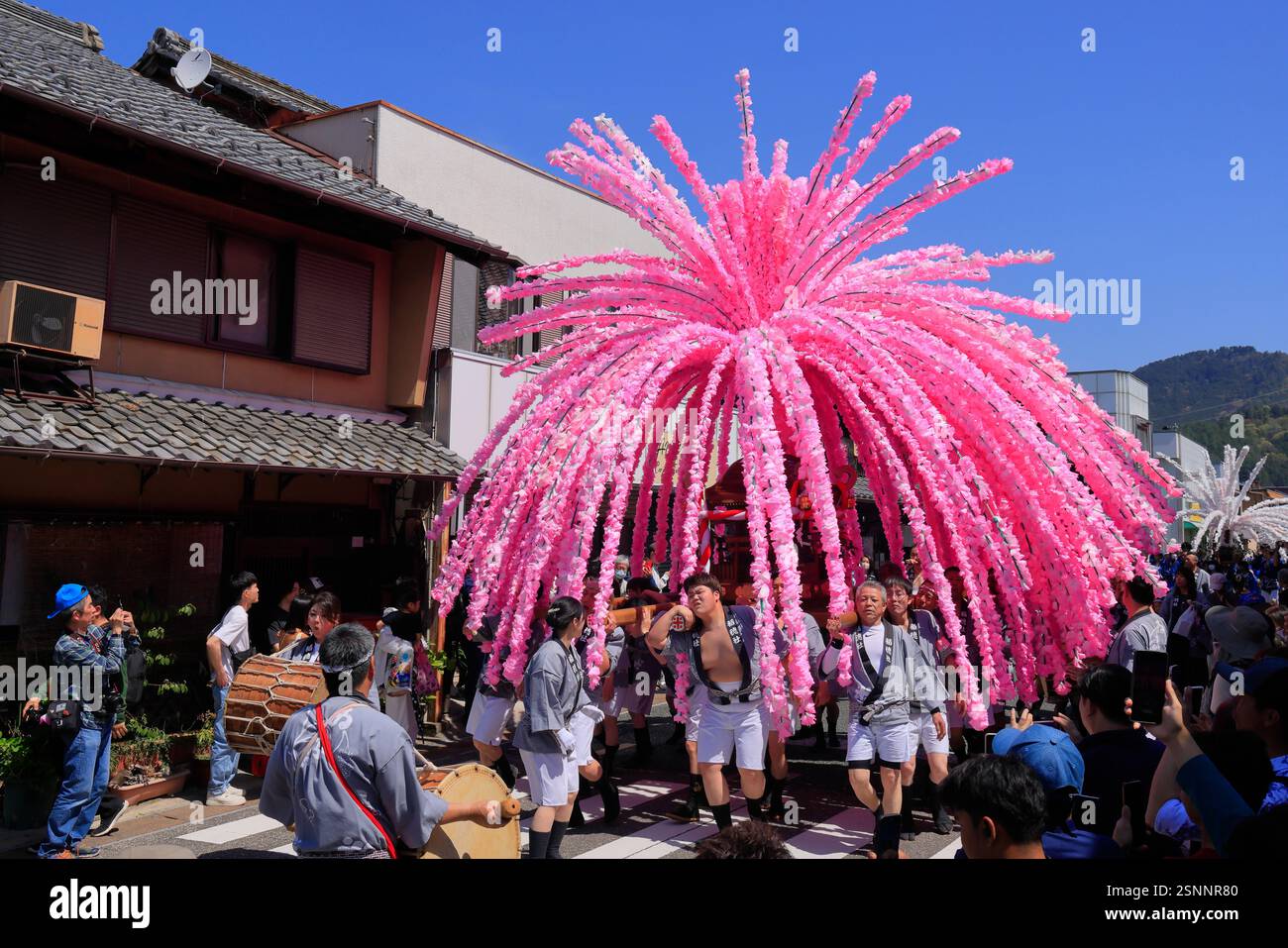 Mino Festival, flower mikoshi (portable shrine) Mino, Gifu Prefecture ...