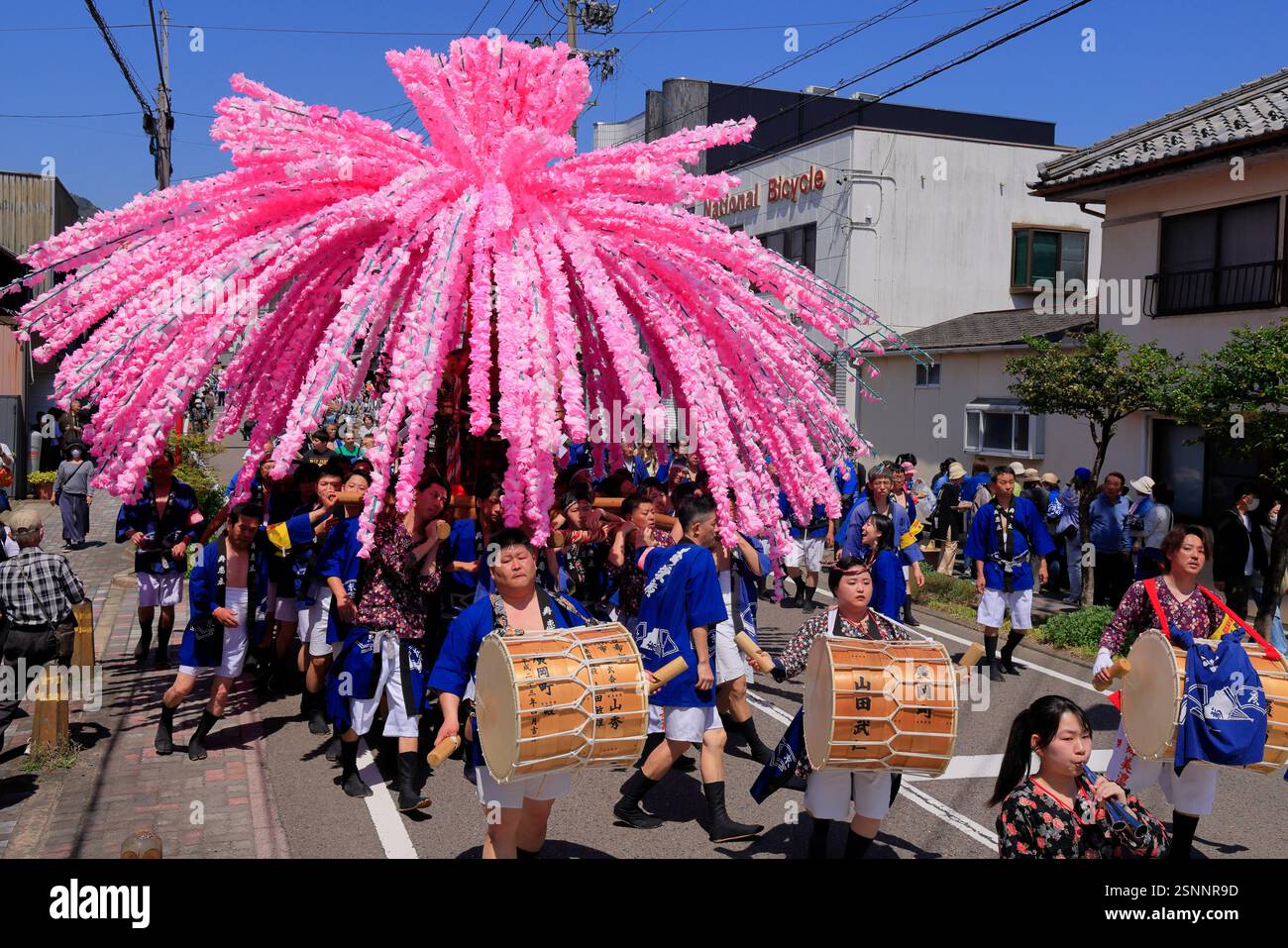 Mino Festival, flower mikoshi (portable shrine) Mino, Gifu Prefecture ...