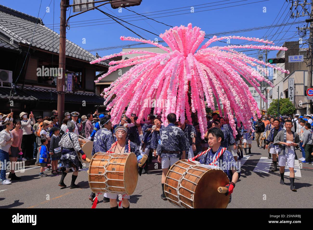 Mino Festival, flower mikoshi (portable shrine) Mino, Gifu Prefecture ...