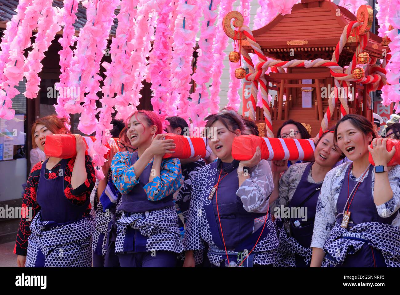 Mino Festival, flower mikoshi (portable shrine) Mino, Gifu Prefecture ...