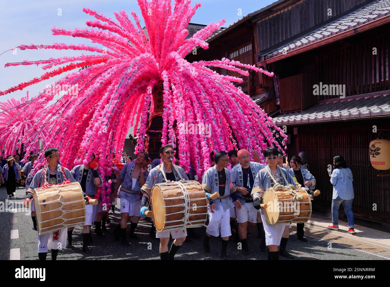 Mino Festival, flower mikoshi (portable shrine) Mino, Gifu Prefecture ...