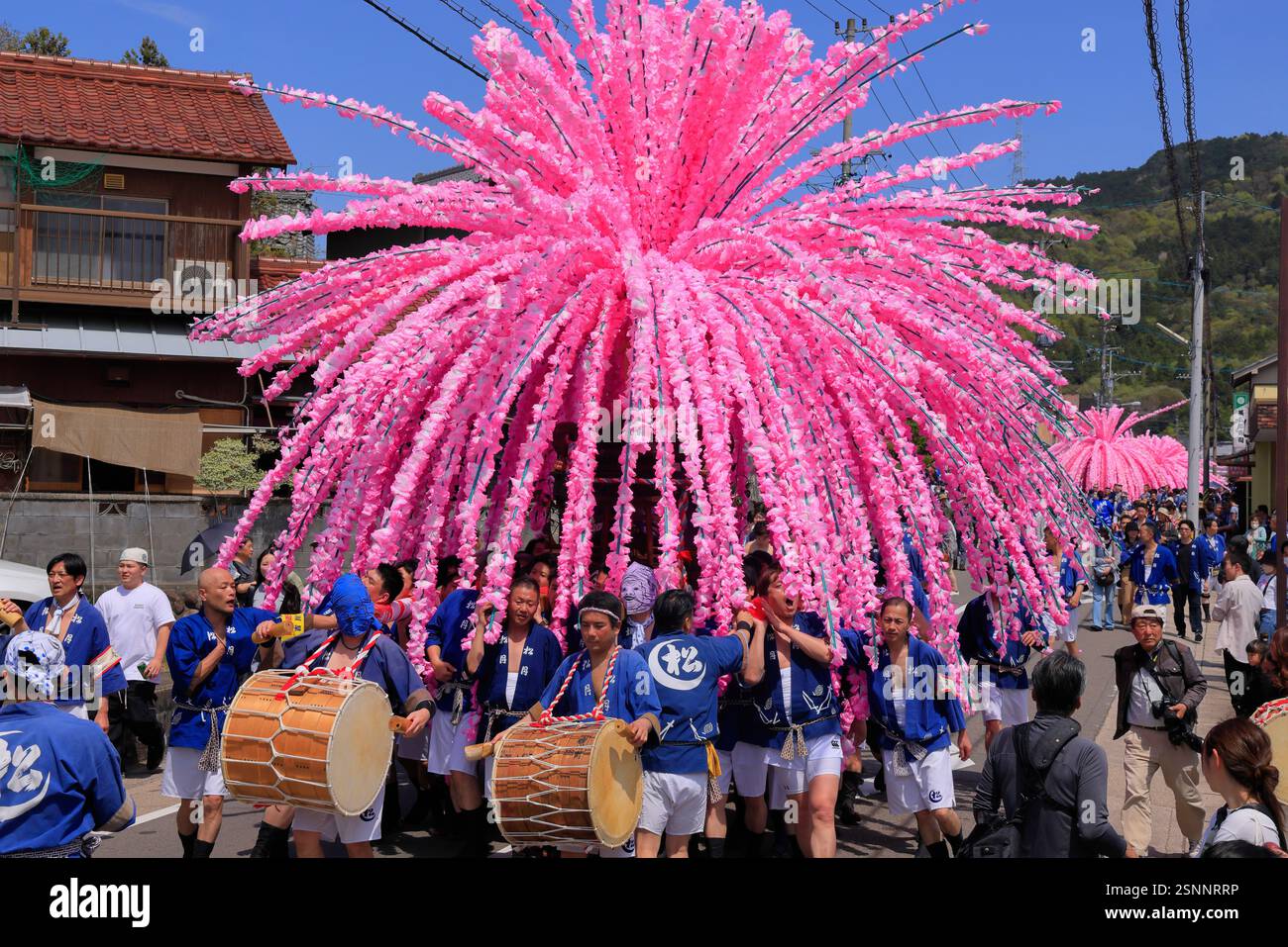 Mino Festival, flower mikoshi (portable shrine) Mino, Gifu Prefecture ...