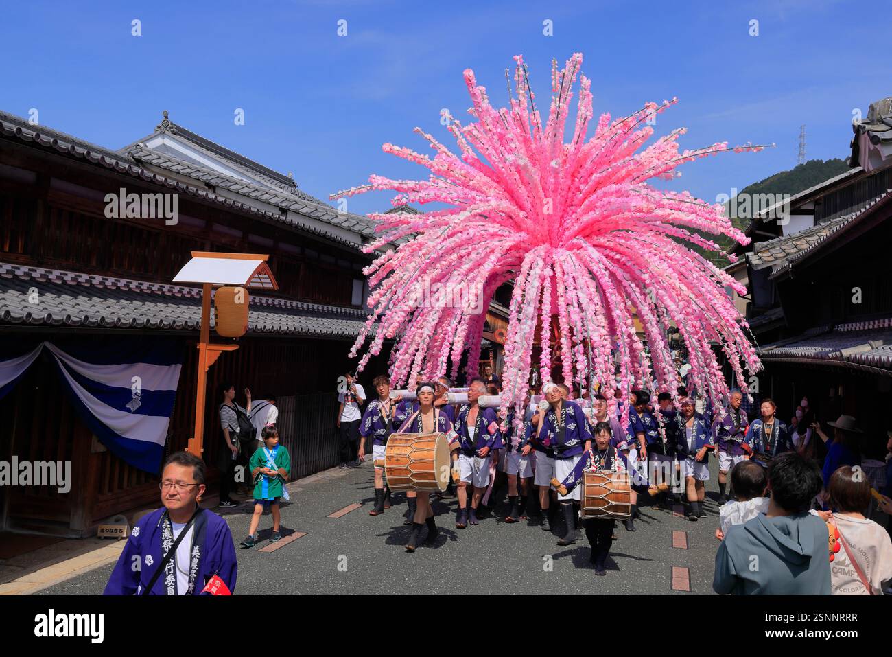 Mino Festival, flower mikoshi (portable shrine) Mino, Gifu Prefecture ...