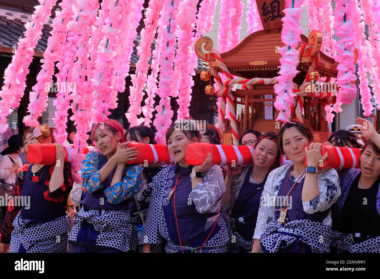 Mino Festival, flower mikoshi (portable shrine) Mino, Gifu Prefecture ...