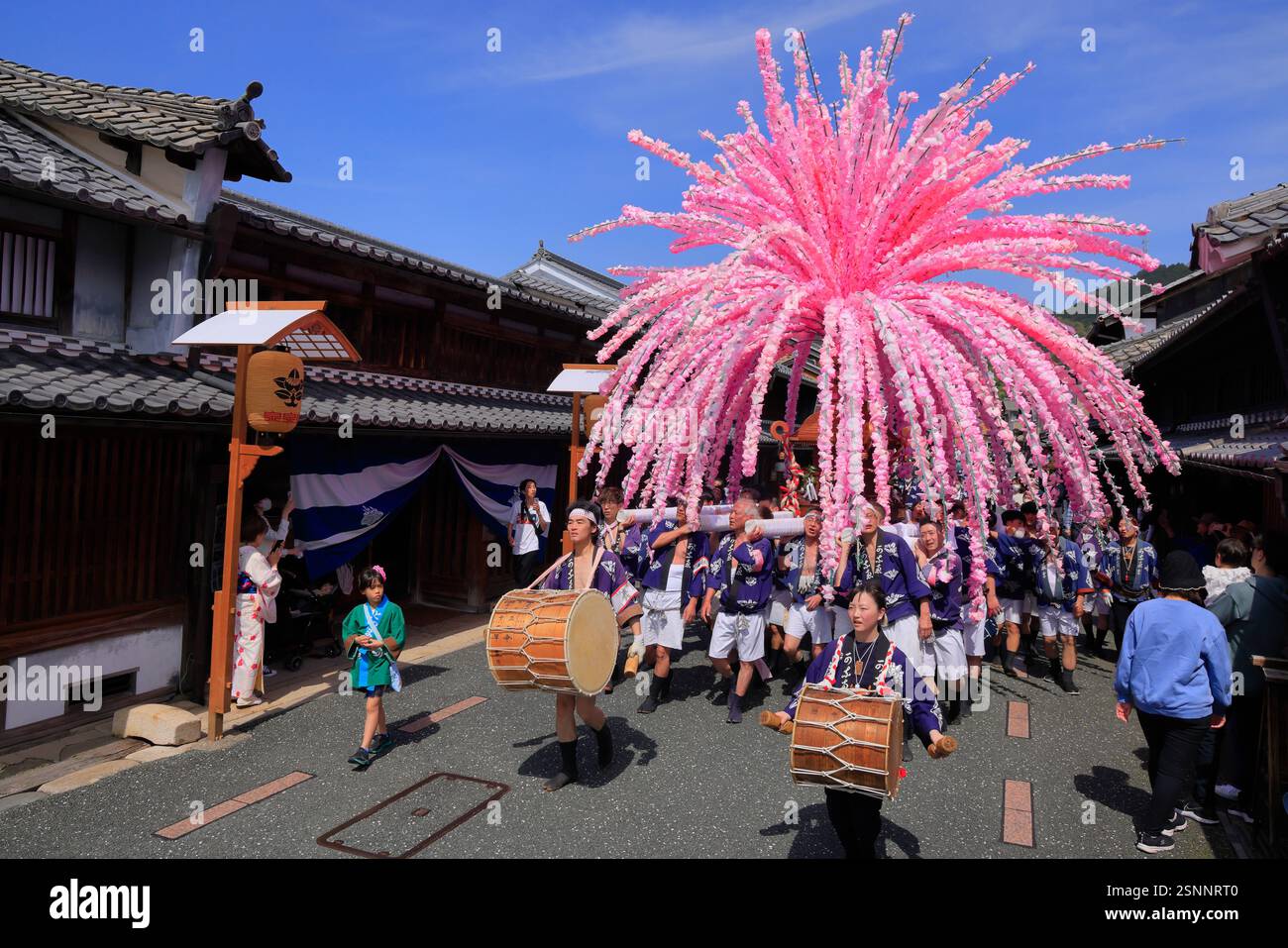 Mino Festival, flower mikoshi (portable shrine) Mino, Gifu Prefecture ...