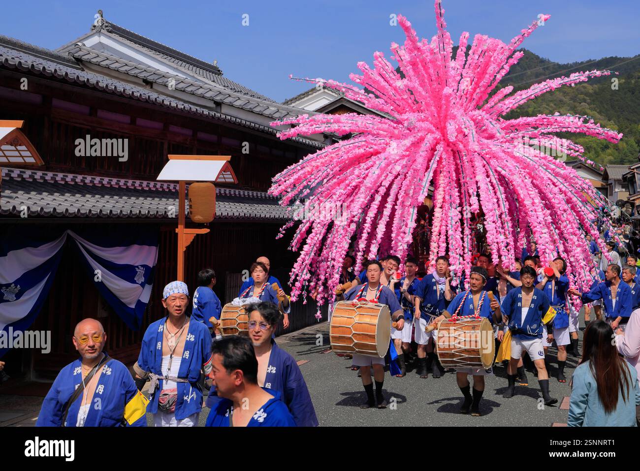 Mino Festival, flower mikoshi (portable shrine) Mino, Gifu Prefecture ...