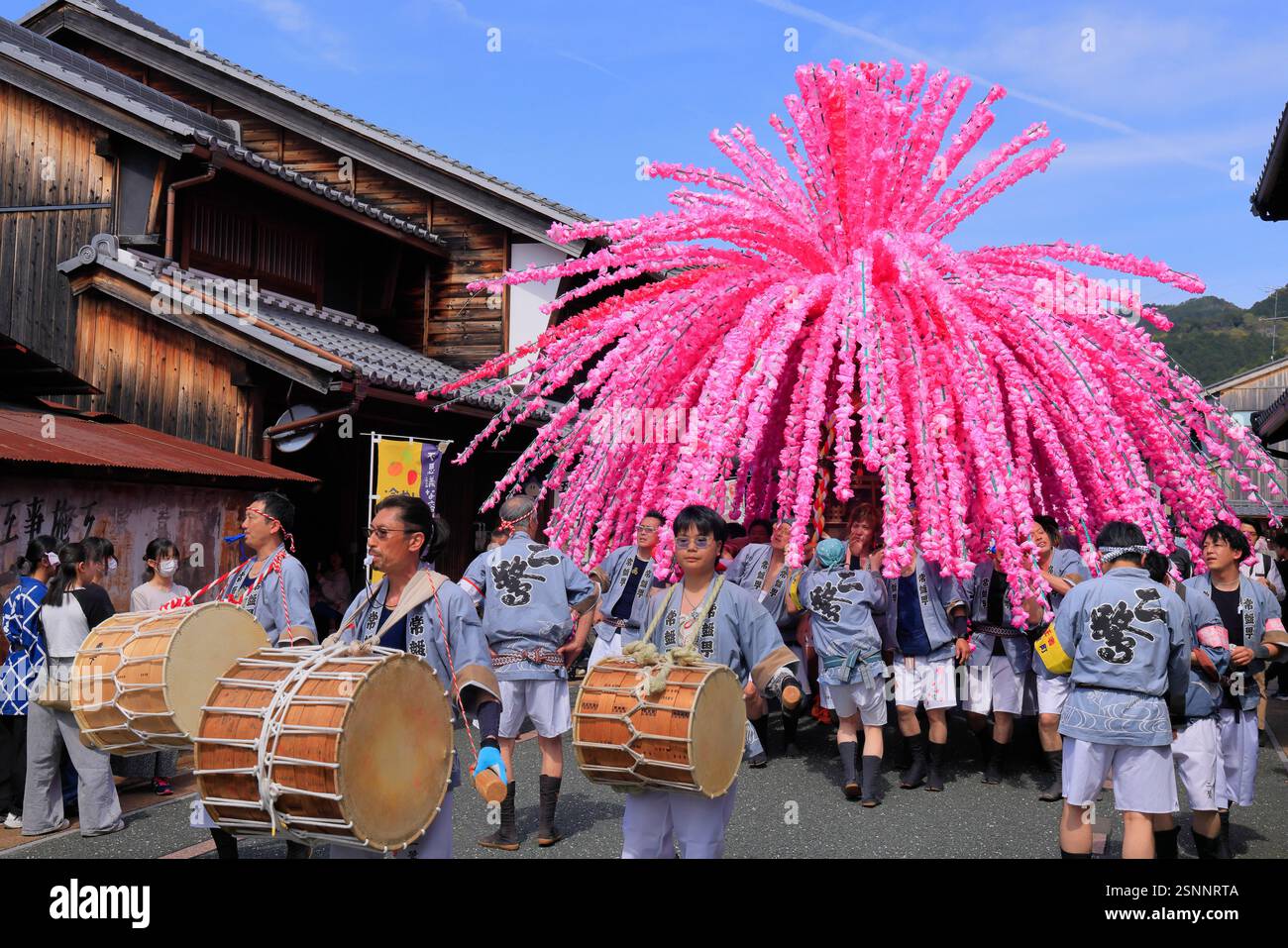 Mino Festival, flower mikoshi (portable shrine) Mino, Gifu Prefecture ...