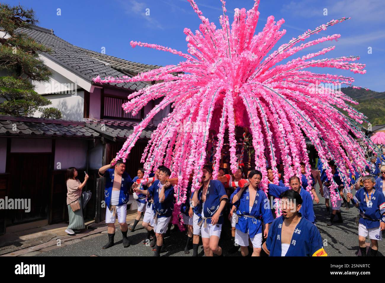Mino Festival, flower mikoshi (portable shrine) Mino, Gifu Prefecture ...