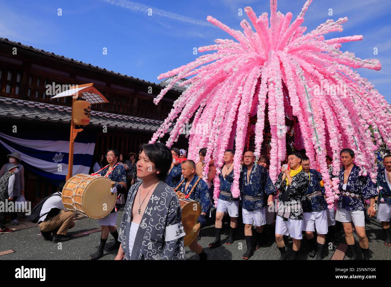 Mino Festival, flower mikoshi (portable shrine) Mino, Gifu Prefecture ...