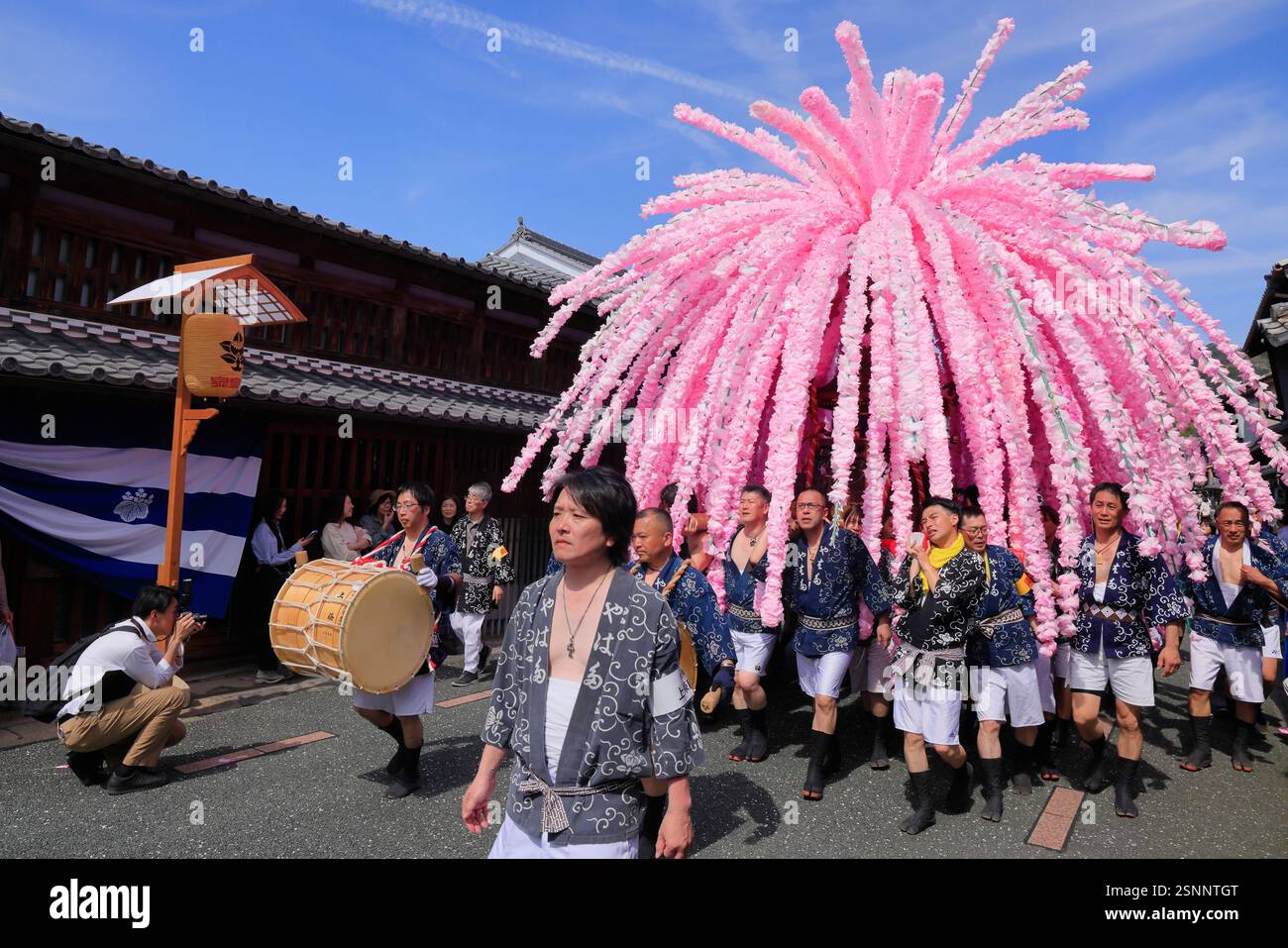 Mino Festival, flower mikoshi (portable shrine) Mino, Gifu Prefecture ...