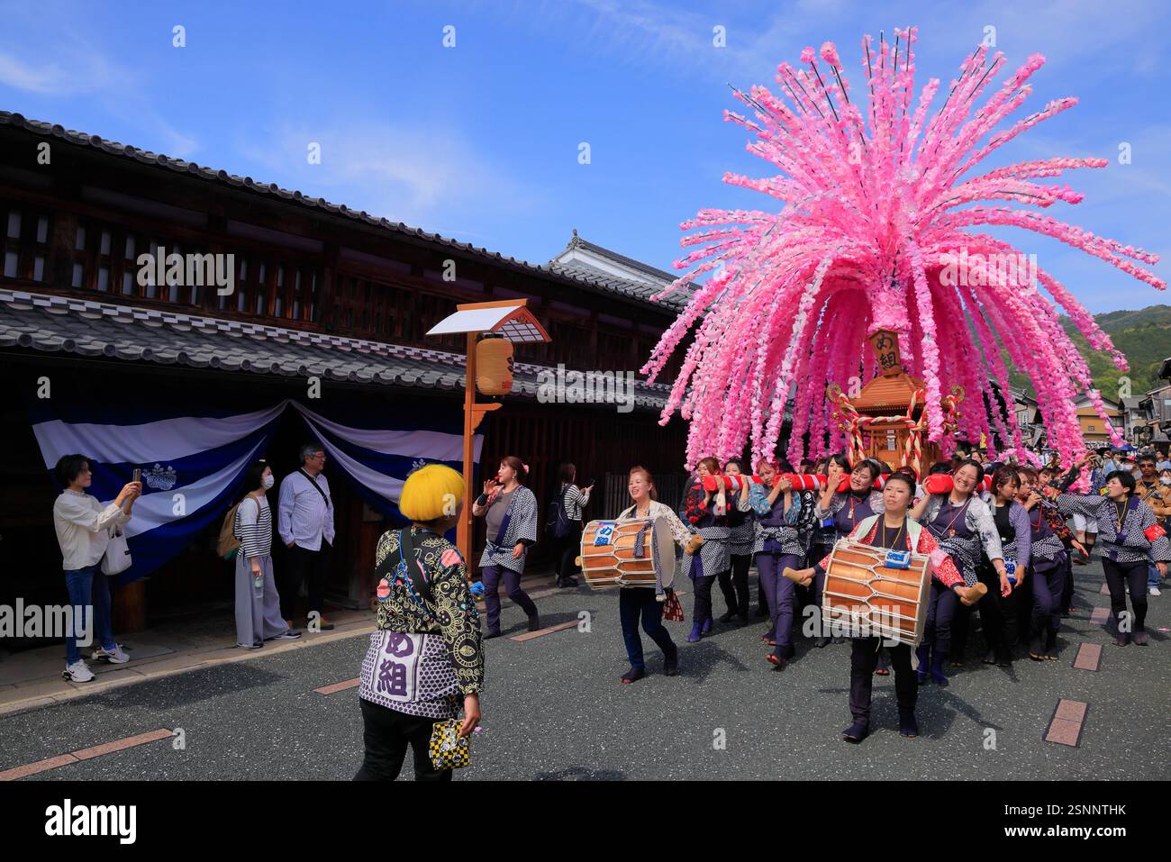 Mino Festival, flower mikoshi (portable shrine) Mino, Gifu Prefecture ...