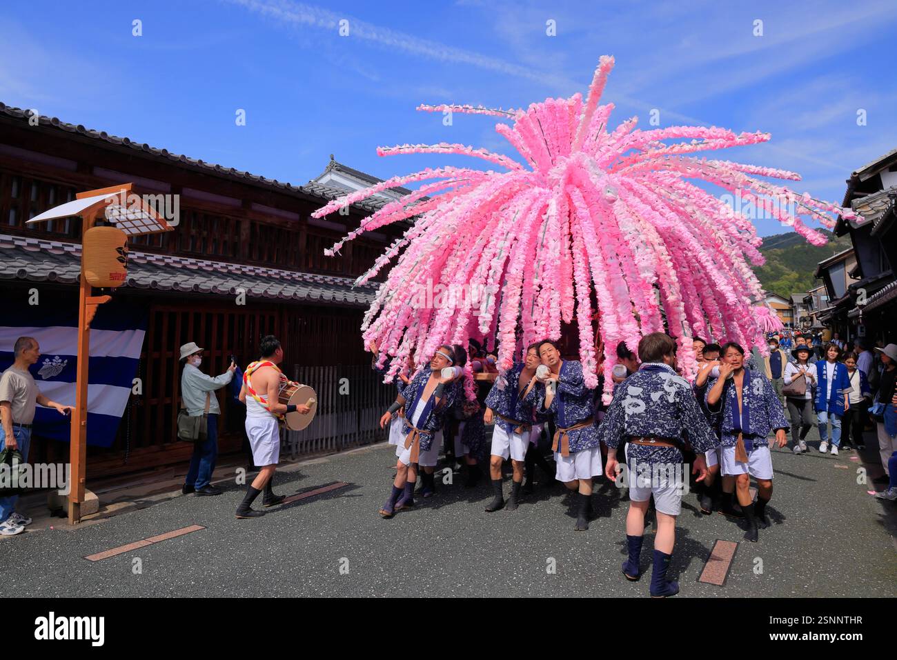 Mino Festival, flower mikoshi (portable shrine) Mino, Gifu Prefecture ...