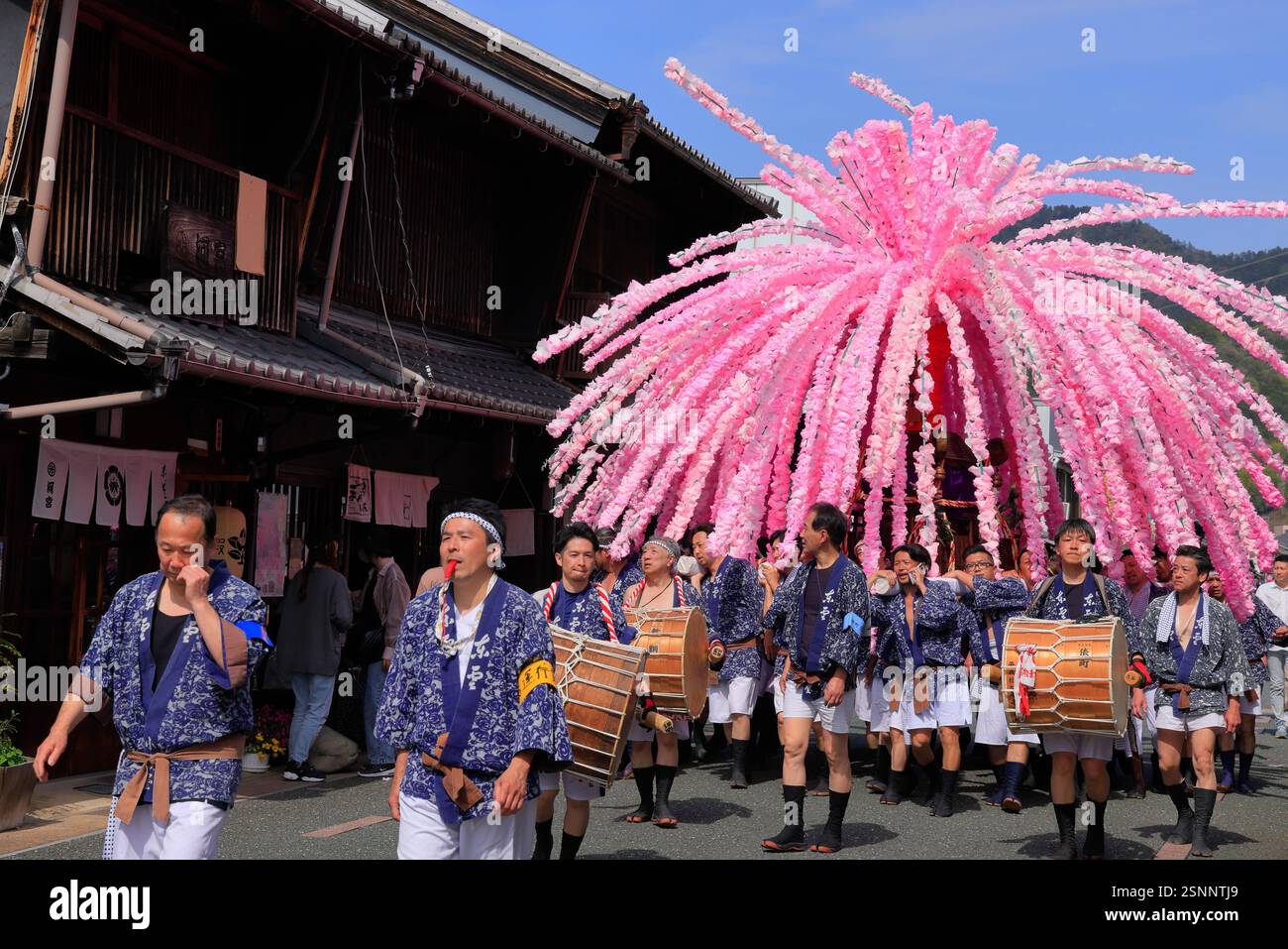 Mino Festival, flower mikoshi (portable shrine) Mino, Gifu Prefecture ...