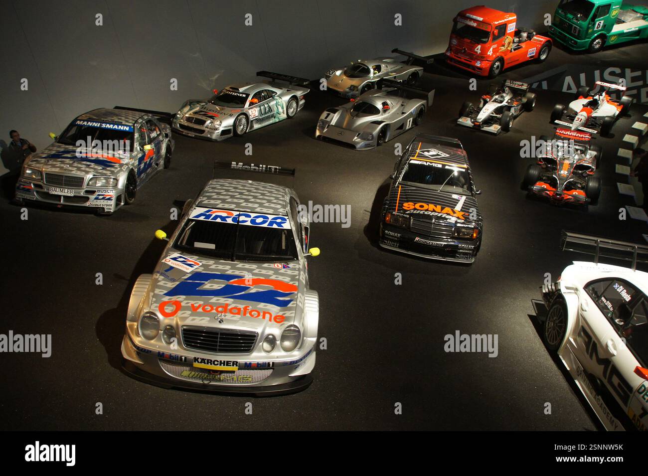 Germany, Munich. Mercedes-Benz DTM race cars displayed in a museum ...