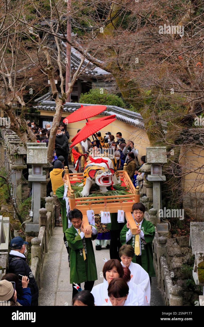 Tiger procession at the Shigisan Tiger Festival, Hiragun, Nara Pref ...