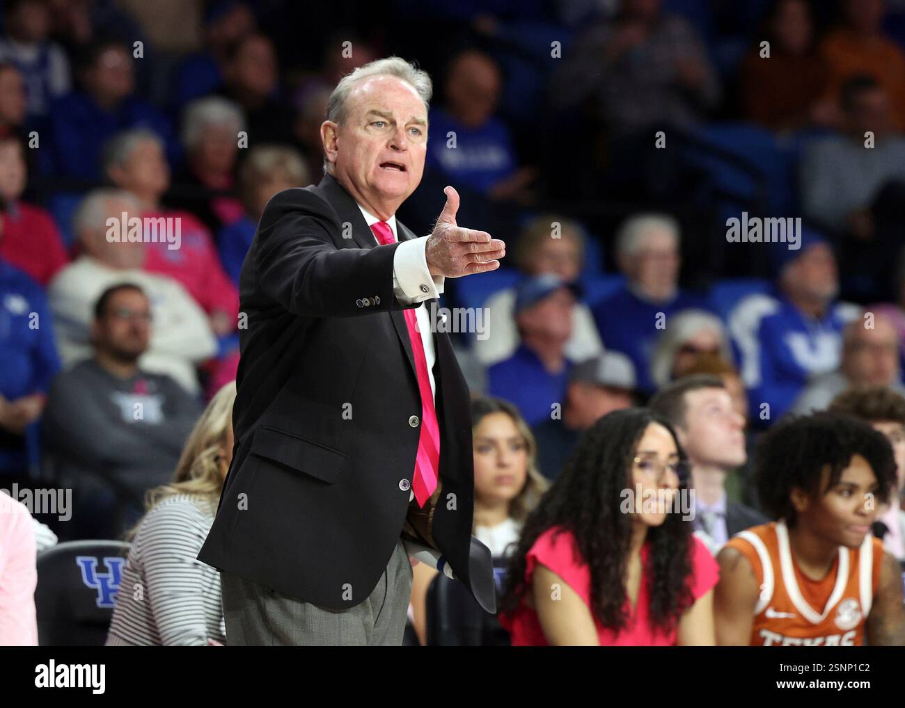 Texas head coach Vic Schaefer questions a call during an NCAA college ...
