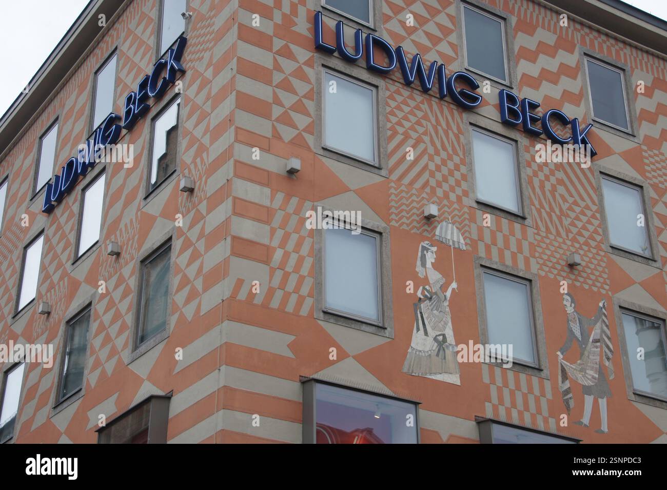 A colorful building facade in Germany, Munich features geometric ...