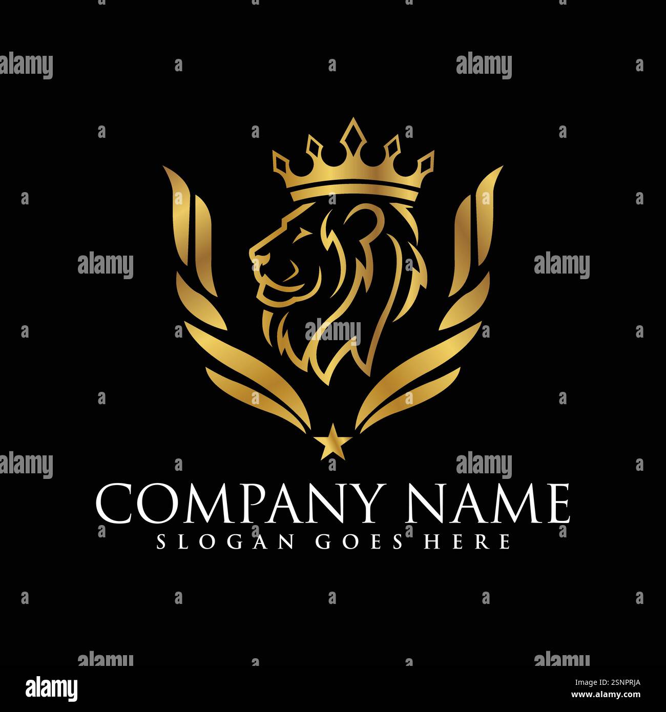 Royal king lion crown symbols. Elegant gold Leo animal logo. Premium luxury brand identity Stock ...