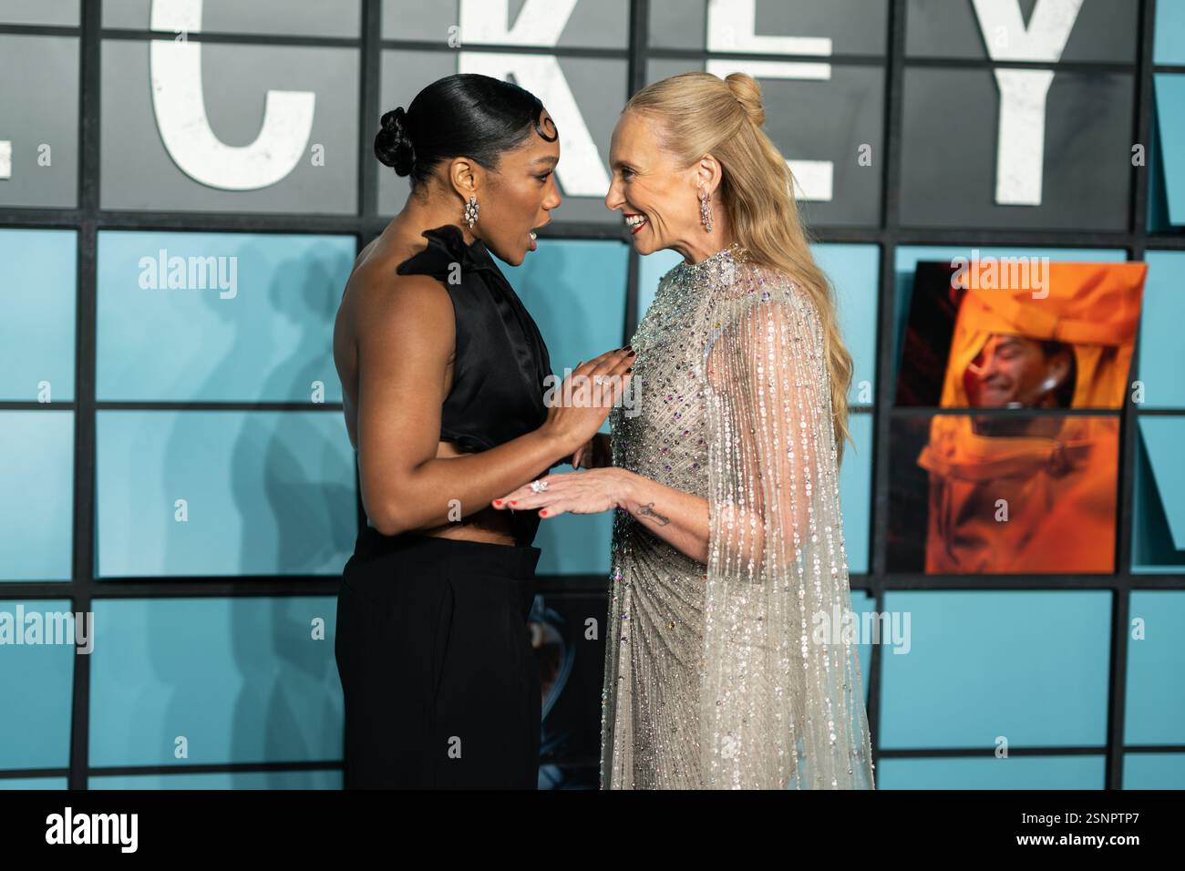 LONDON, ENGLAND - FEBRUARY 13: Naomi Ackie and Toni Collette attend the ...