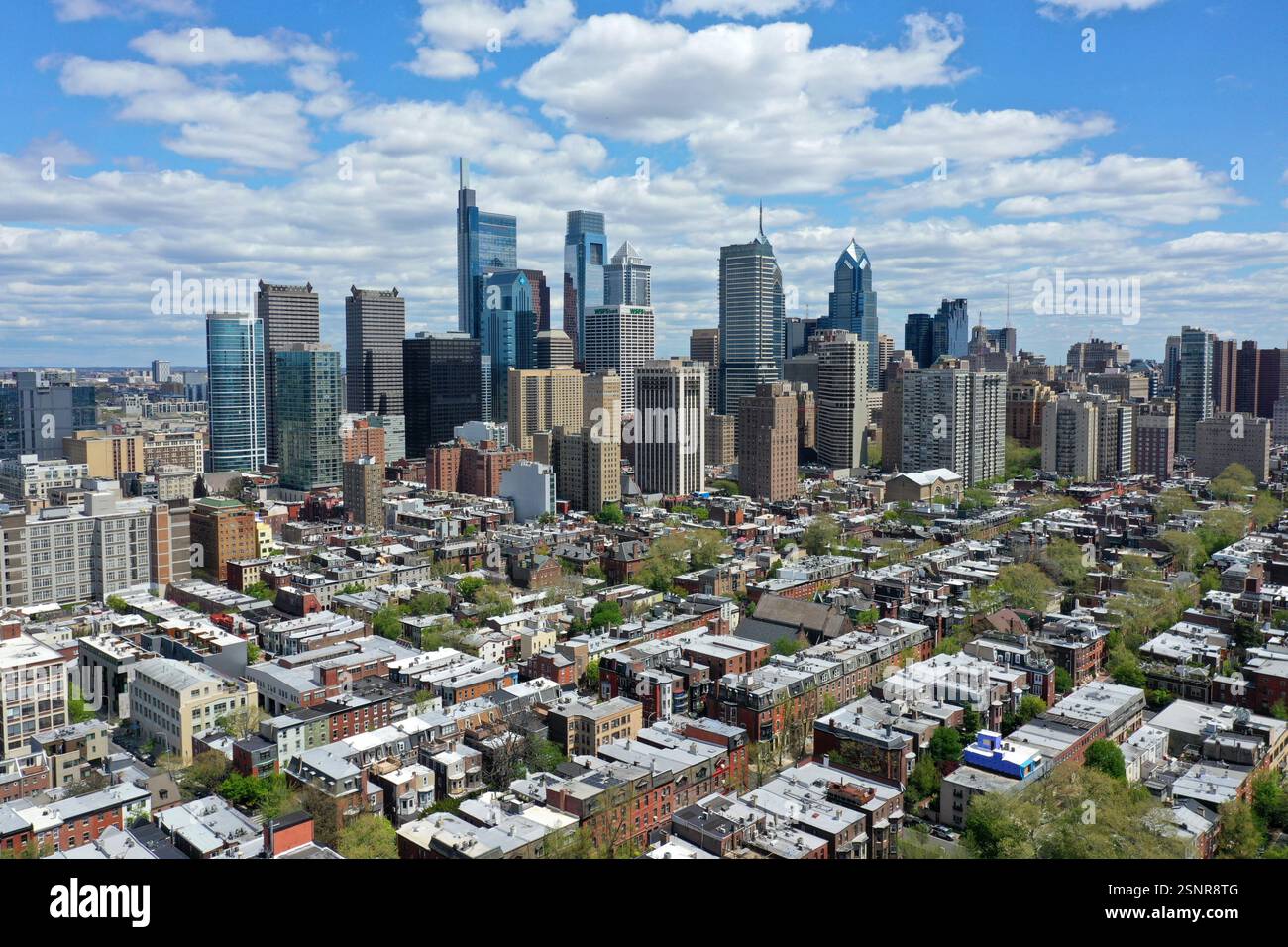 Aerial view of the downtown Philadelphia skyline looking north in the ...