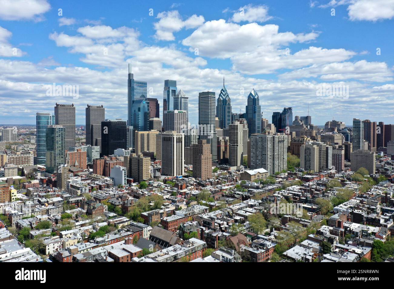 Aerial view of the downtown Philadelphia skyline looking north in the ...