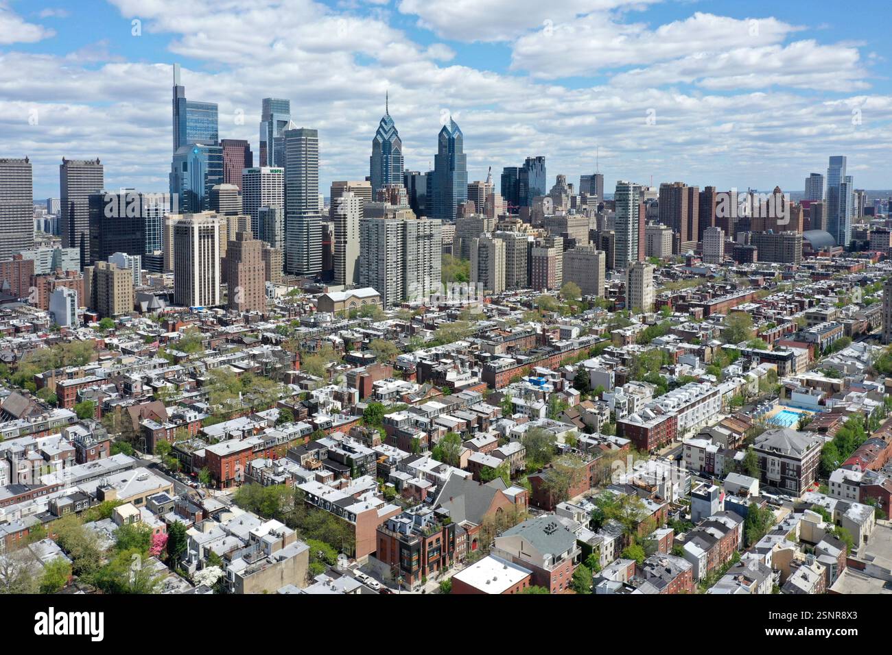 Aerial view of the downtown Philadelphia skyline looking north in the ...