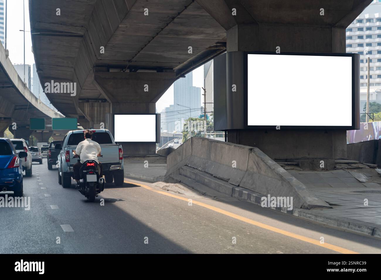 Blank Billboard on City Street. Outdoor advertising. Blank Billboard in ...