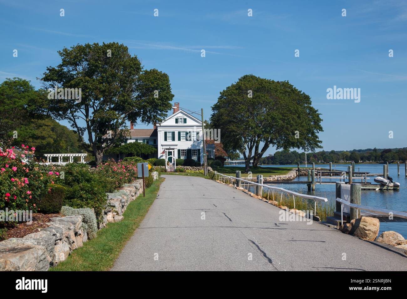 A Beautiful histoirc wood house facade in Mystic Seaport, Connecticut ...